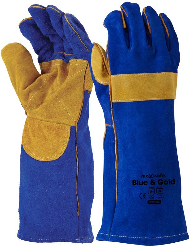 Maxisafe Blue & Gold Welders Gauntlet – Reinforced | Safety Direct