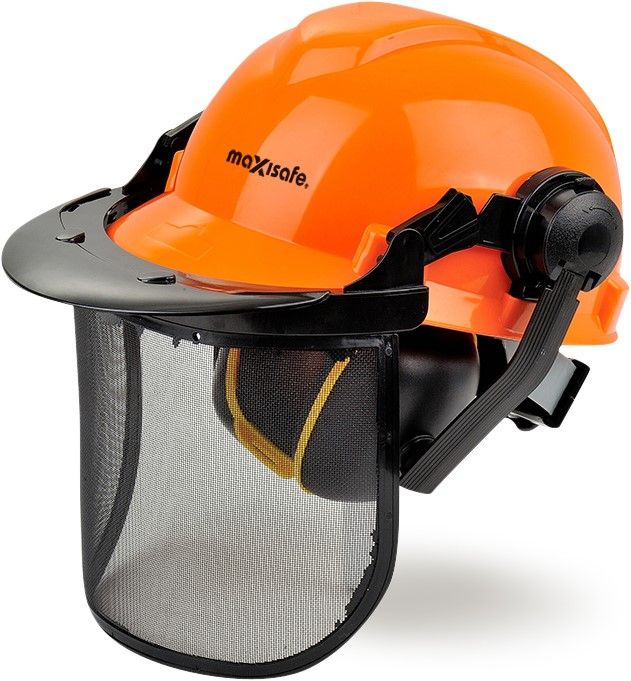 Forestry Kit – Orange Hard Hat w Mesh Visor & Earmuffs | Safety Direct